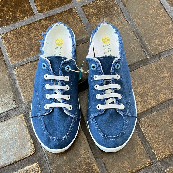 Vionic | Shoes | Nwt Vionic Beach Breeze Blue Canvas Open Back Slideon ...